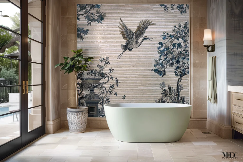 Heron-Inspired Botanical Mosaic Wall | MEC Artworks – Exquisite Mosaic Artistry for the Middle East
