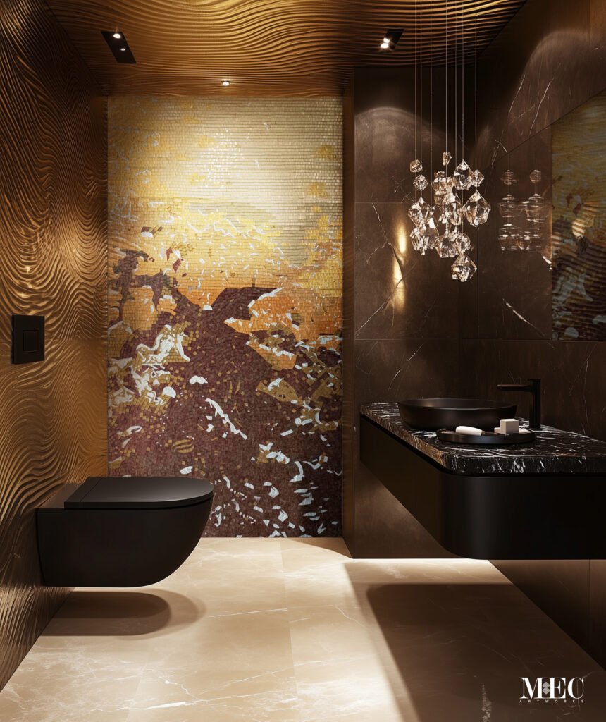 Gold Textured Mosaic Wall for Luxury Kitchen | MEC Artworks GCC