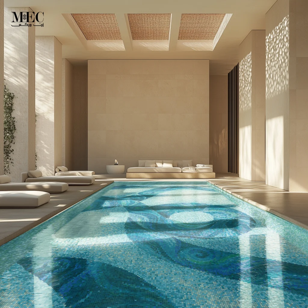 Blue Mirage Mosaic Pool with Abstract Light Reflections | MEC Artworks GCC