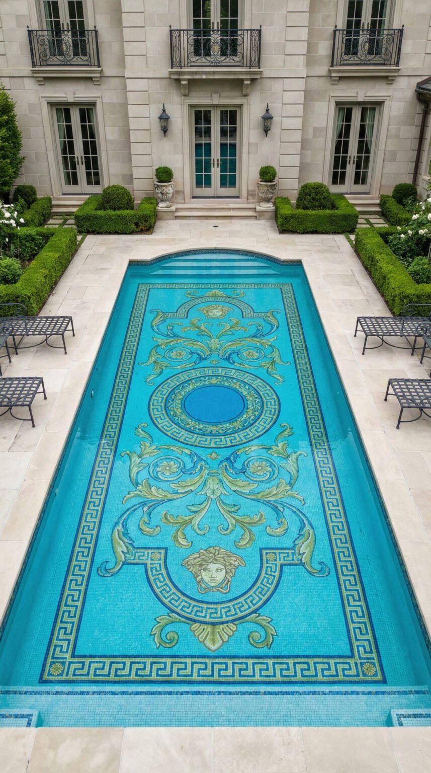 Turquoise Greek Key Pool Mosaic | MEC Artworks GCC